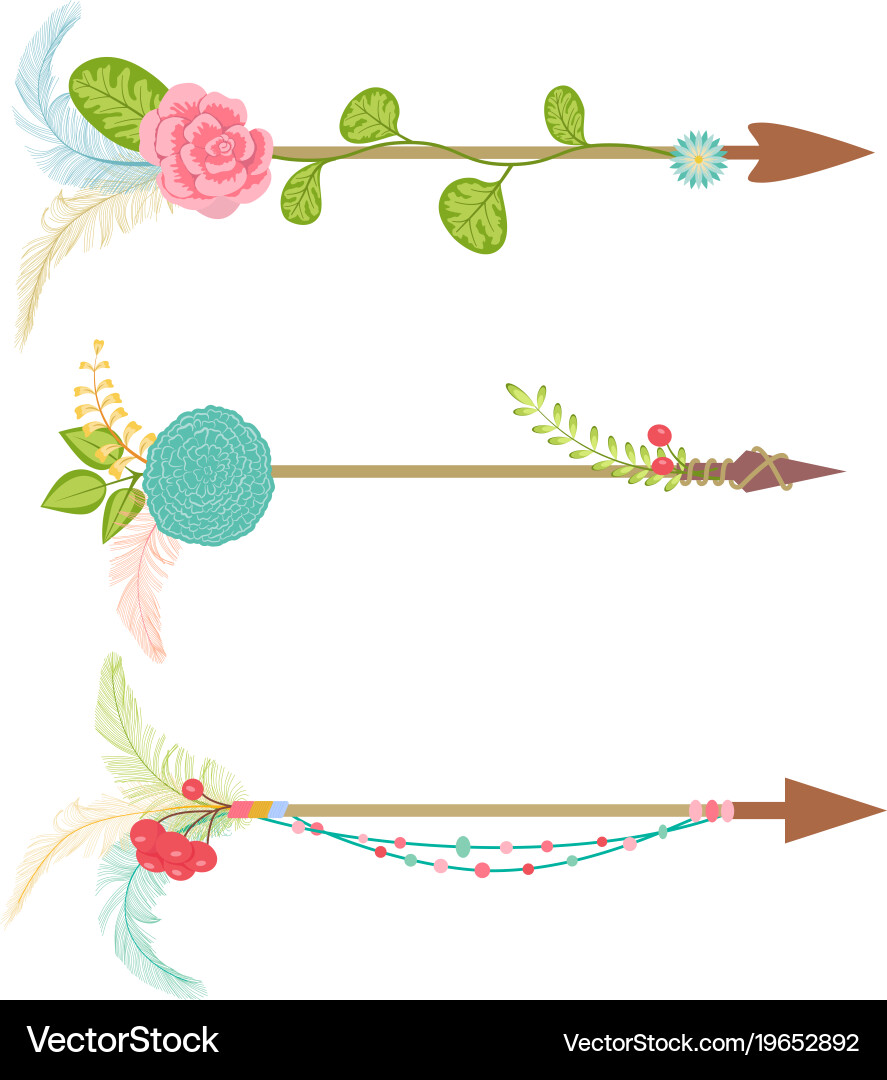 Vintage arrow set with floral element and feather Vector Image