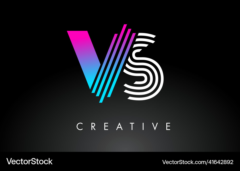 Vs white purple lines letter logo creative line Vector Image
