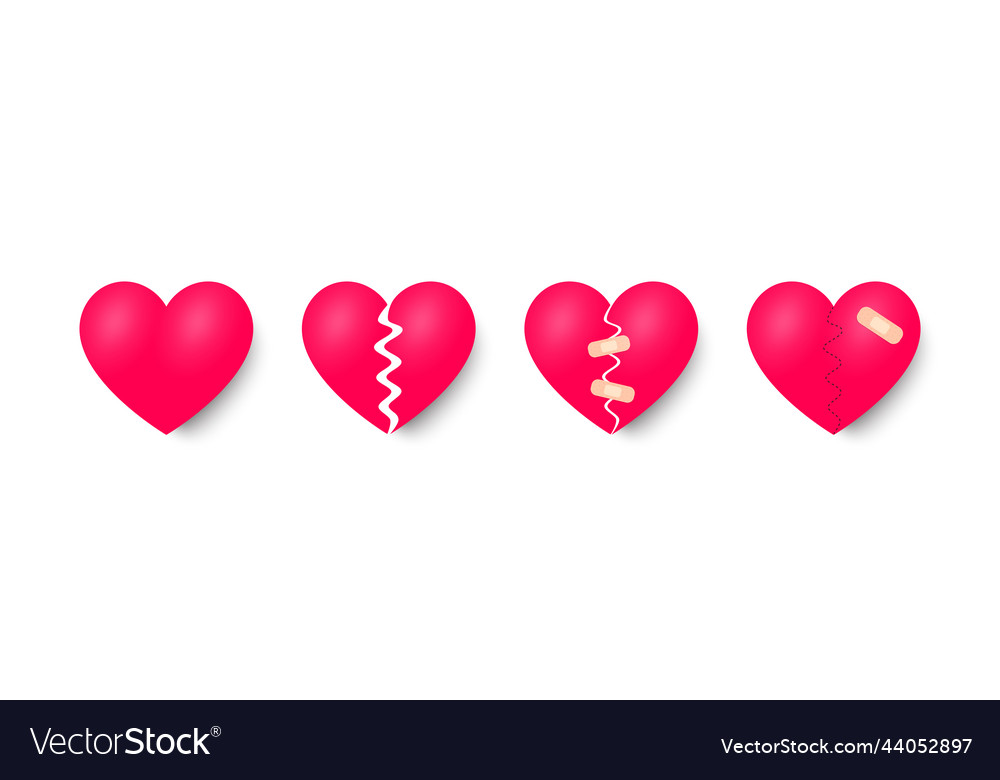 Broken hearts set of 3d realistic icons Royalty Free Vector