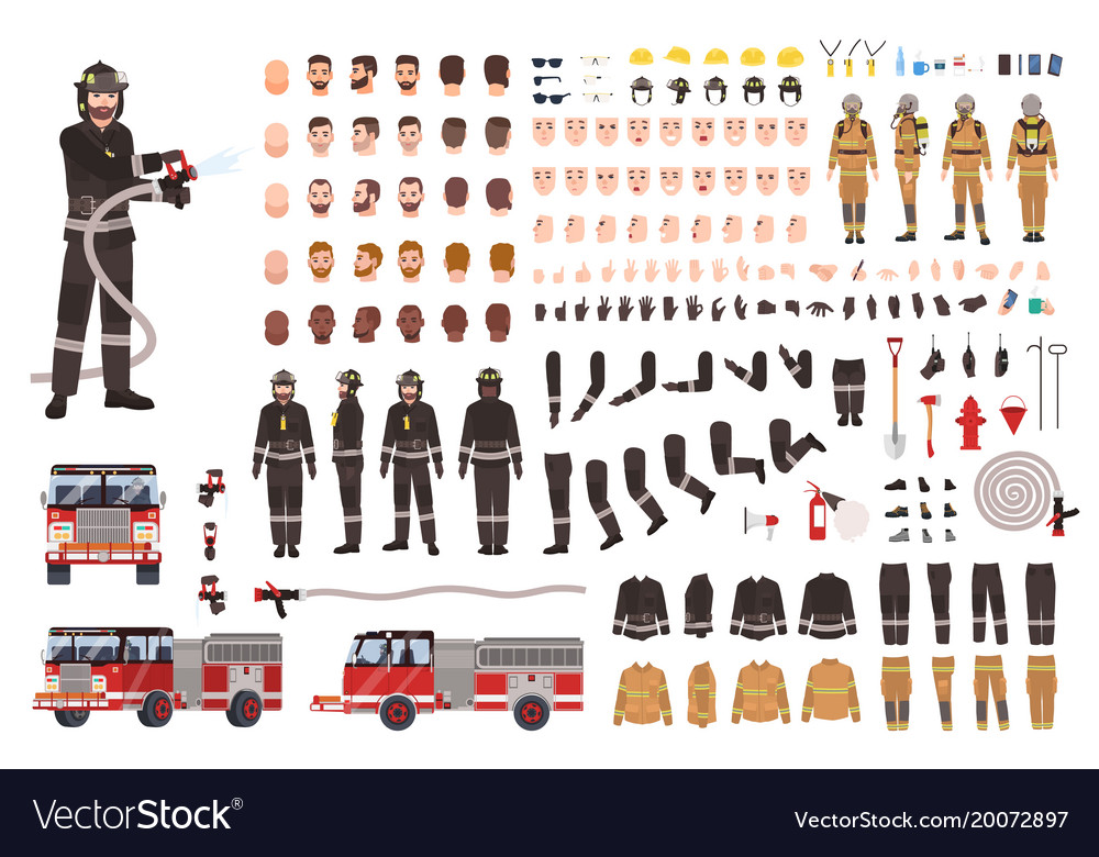 Firefighter creation set or constructor Royalty Free Vector