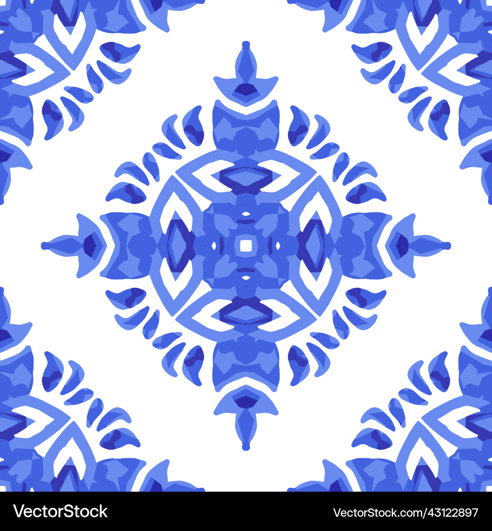 Geometric style blue and white azulejo tile Vector Image