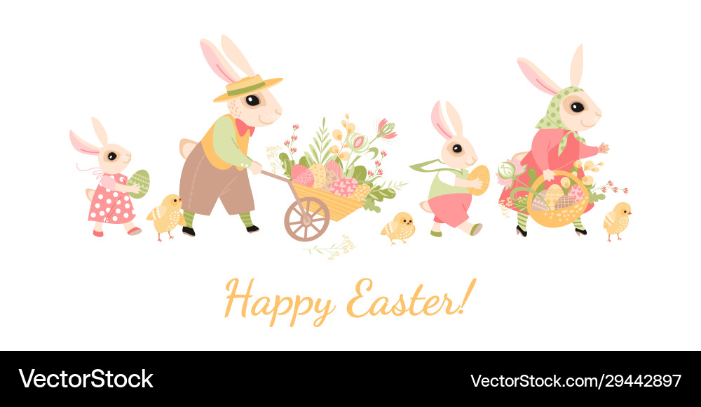Happy family easter bunnies Royalty Free Vector Image