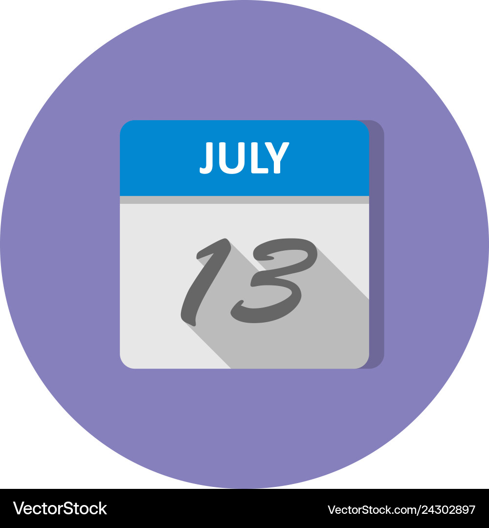 July 13th date on a single day calendar Royalty Free Vector