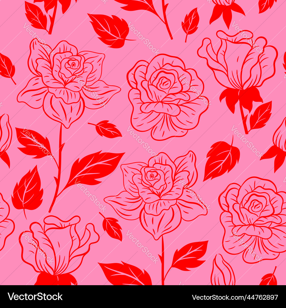Seamless pattern with flowers in pink and red Vector Image