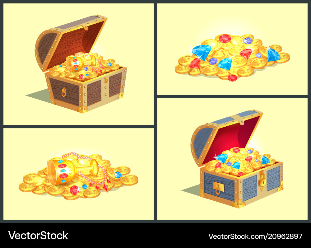 Treasures in wooden chests Royalty Free Vector Image