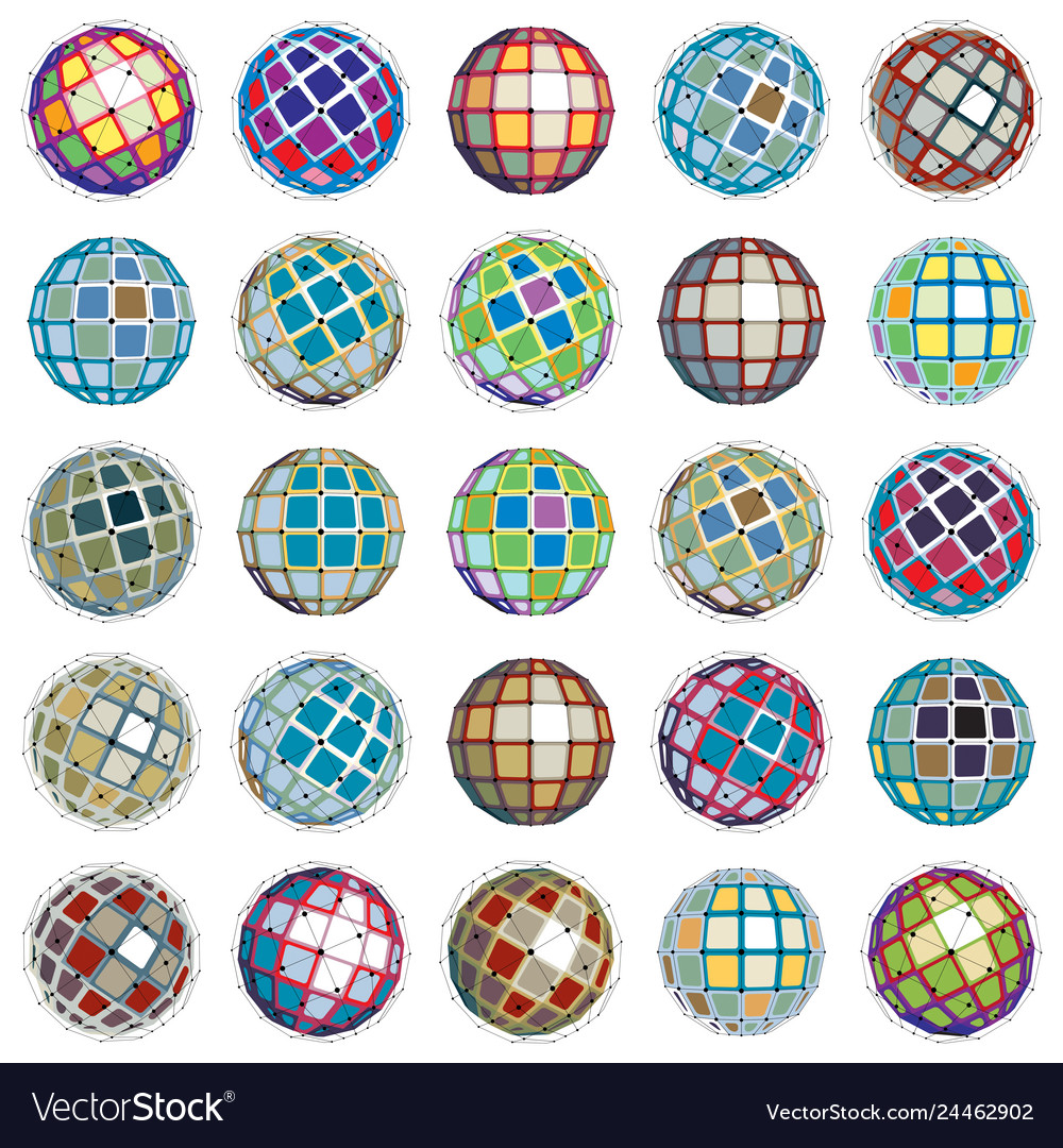 3d digital wireframe spherical objects made using Vector Image