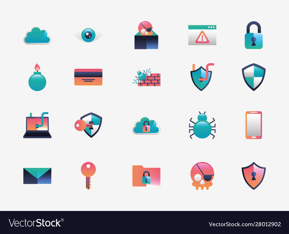 Bundle cyber security set icons Royalty Free Vector Image