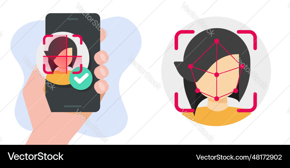 Face biometric id scan icon and mobile cell phone Vector Image