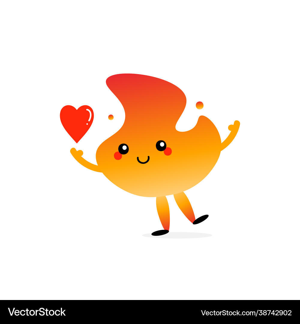 Fire flame character holding in hand red heart Vector Image