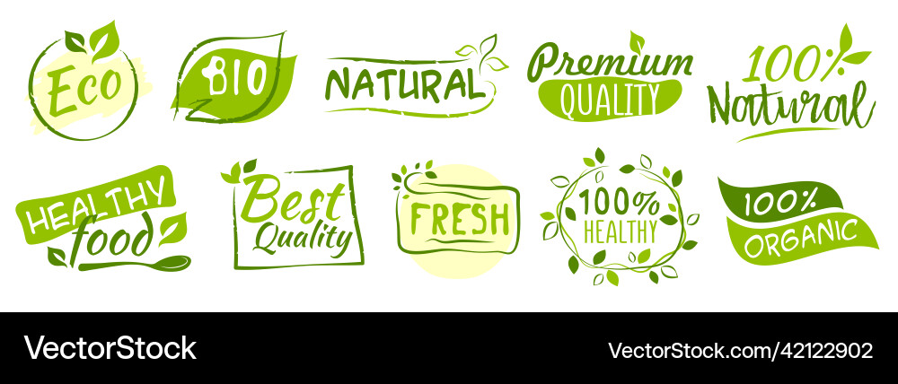 First set of bio and eco stickers Royalty Free Vector Image