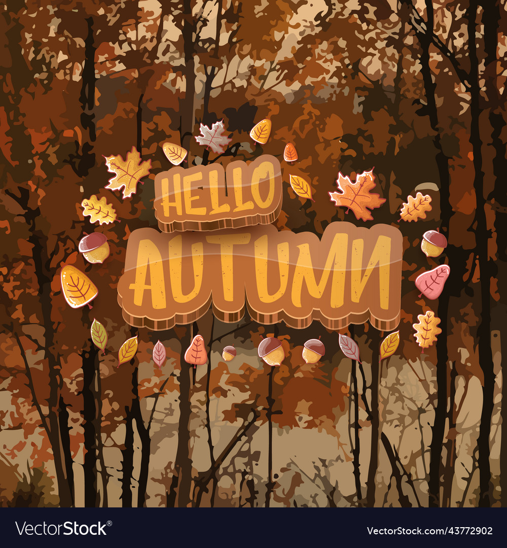 Hello autumn banner or label with text Royalty Free Vector