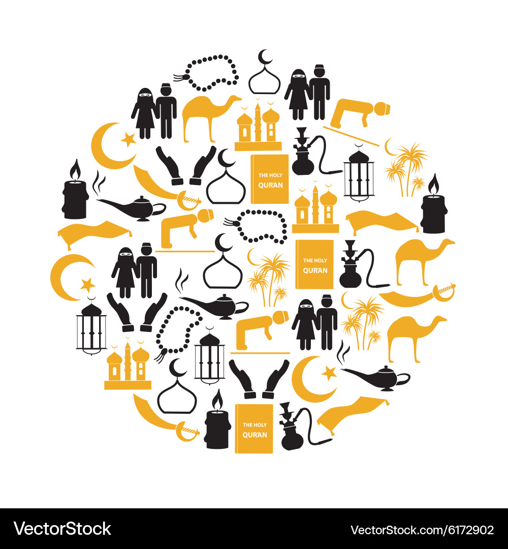 Islamic religion simple icons set in circle eps10 Vector Image