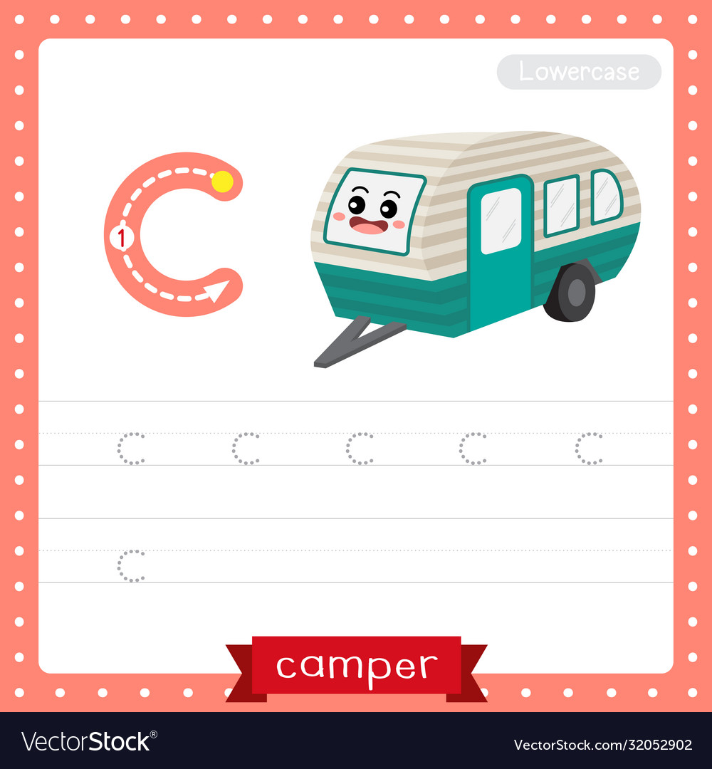 Letter c lowercase tracing practice worksheet Vector Image