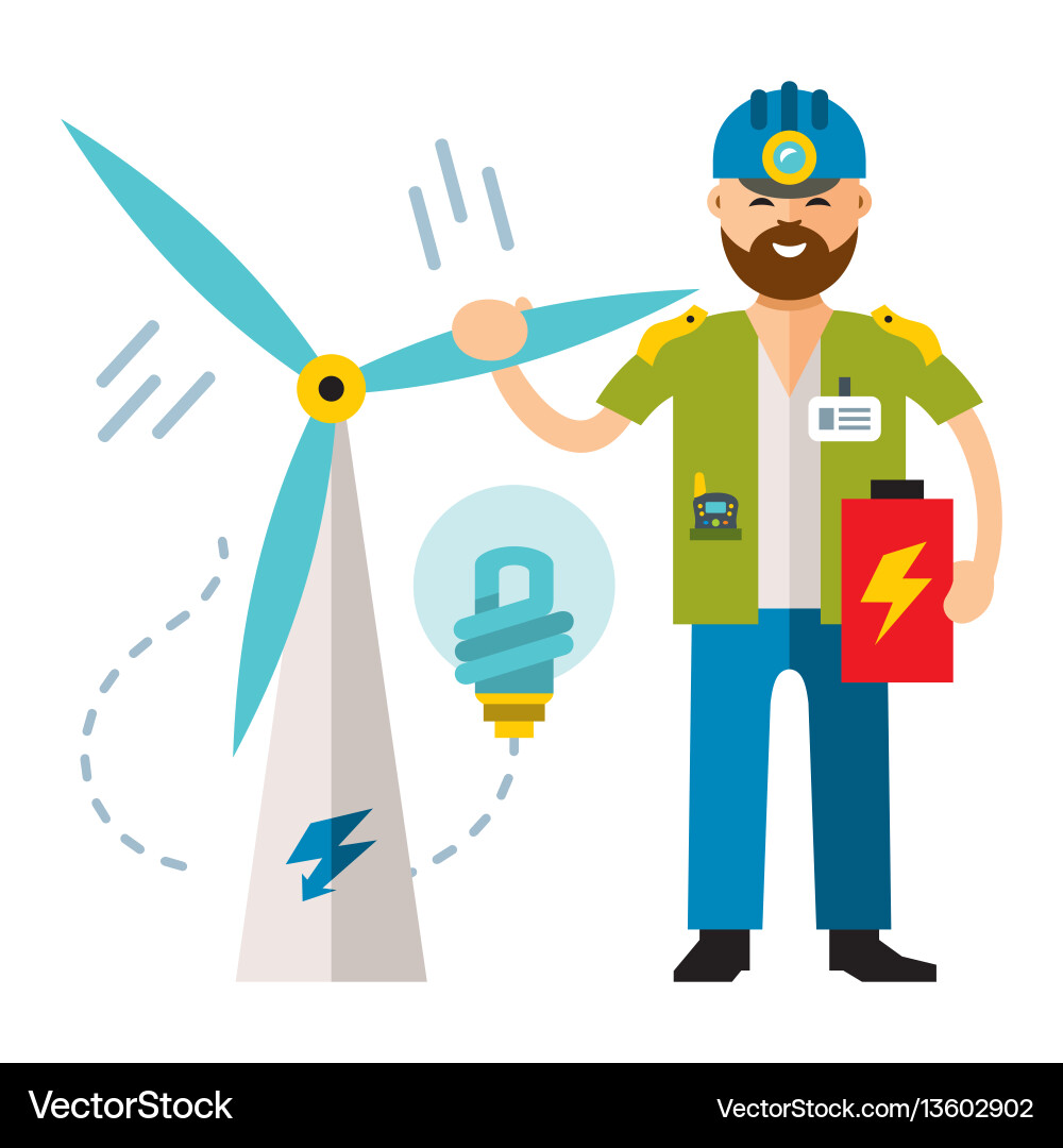 Man wind power flat style colorful cartoon Vector Image