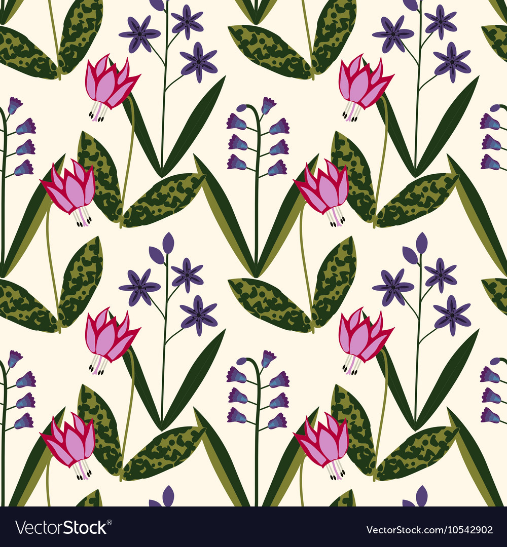 Seamless spring plants pattern Royalty Free Vector Image