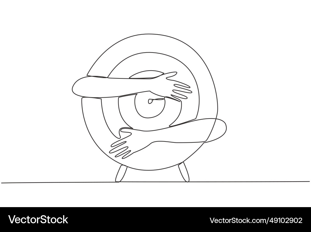 Single one line drawing of hands hugging arrow Vector Image