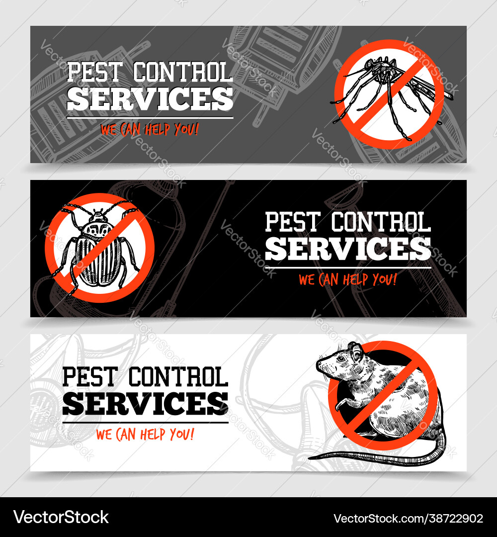 Sketch pest control insect banners Royalty Free Vector Image