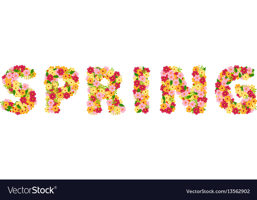 Spring lettering with flowers Royalty Free Vector Image