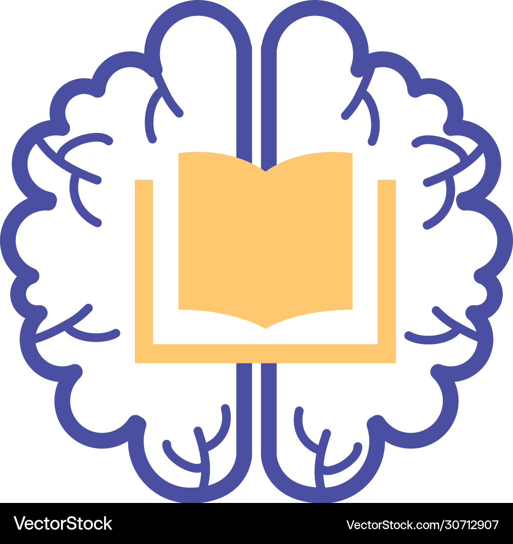 Brain with book mental health line style Vector Image