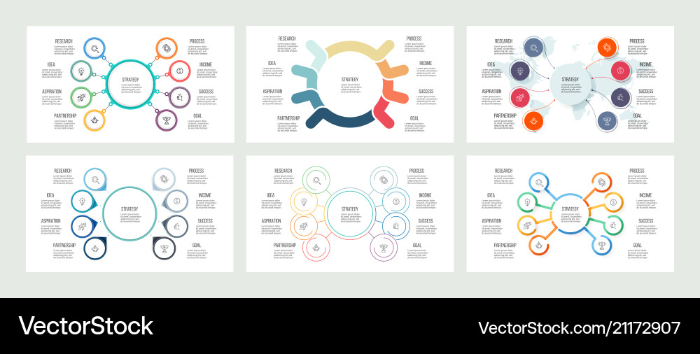 Business infographics organization charts with 8 Vector Image