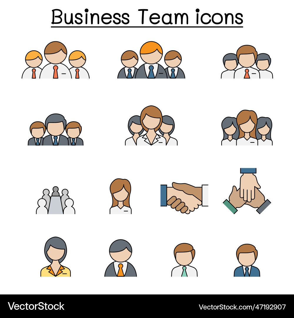 Business team color line icon set Royalty Free Vector Image