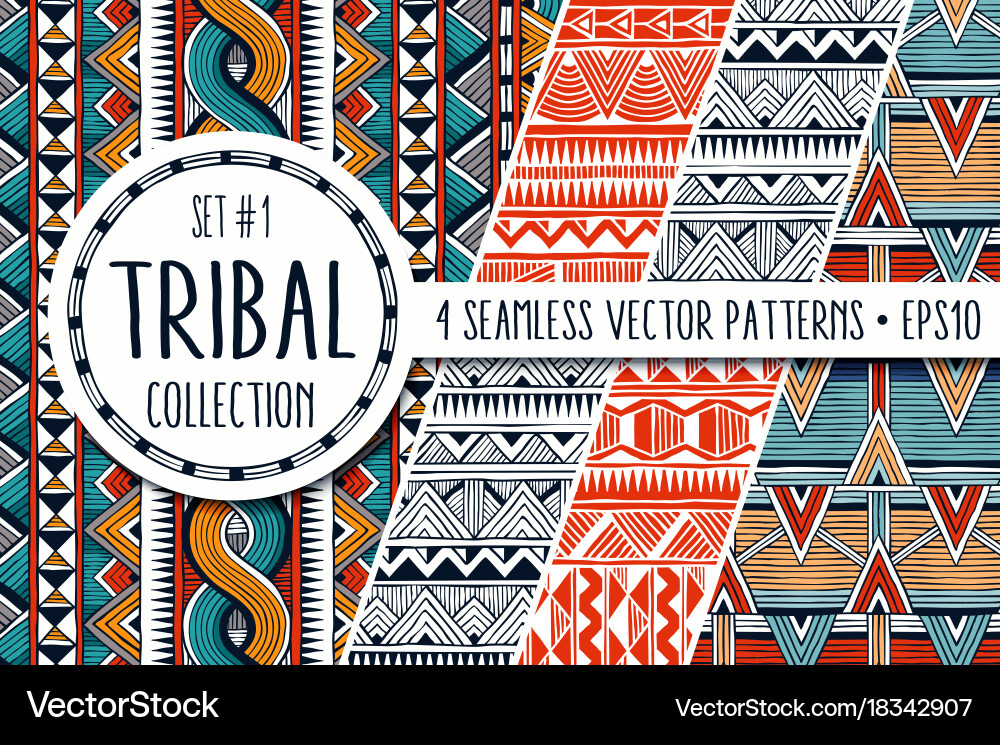 Colorful ethnic patterns collection set of 4 Vector Image