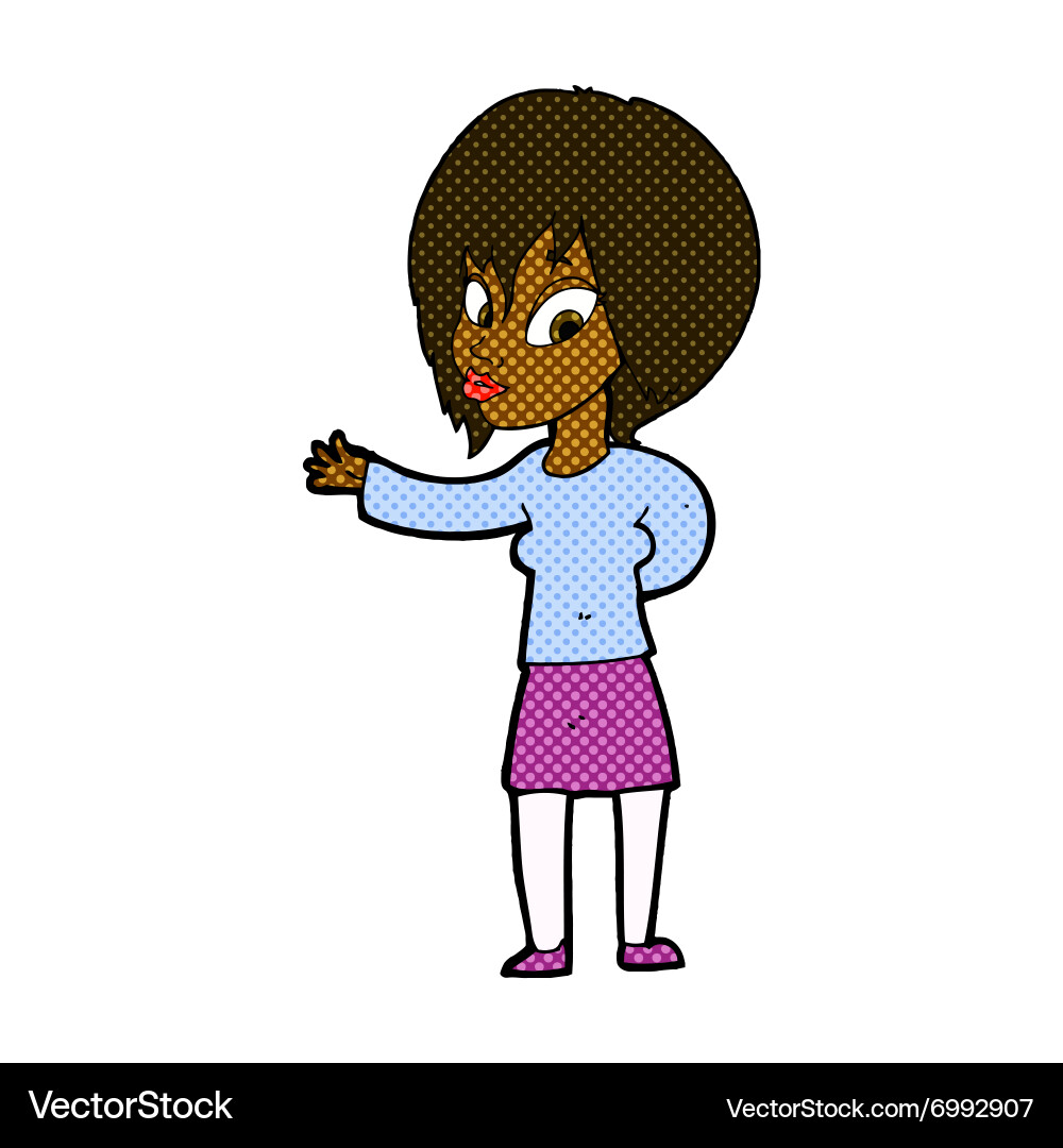 Comic cartoon woman making welcome gesture Vector Image