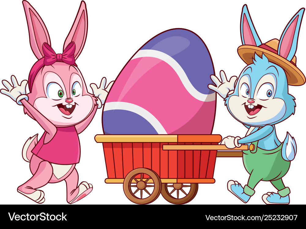 Cute easter bunny happy friends Royalty Free Vector Image