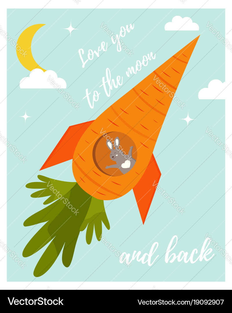 Funny rabbit in love in a carrot rocket Royalty Free Vector