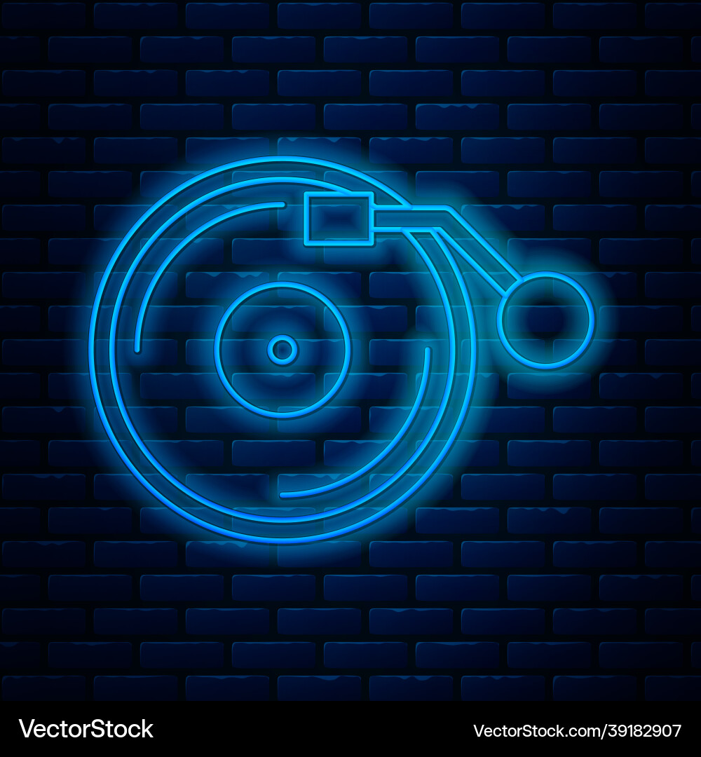 Glowing neon line vinyl player with a vinyl disk Vector Image
