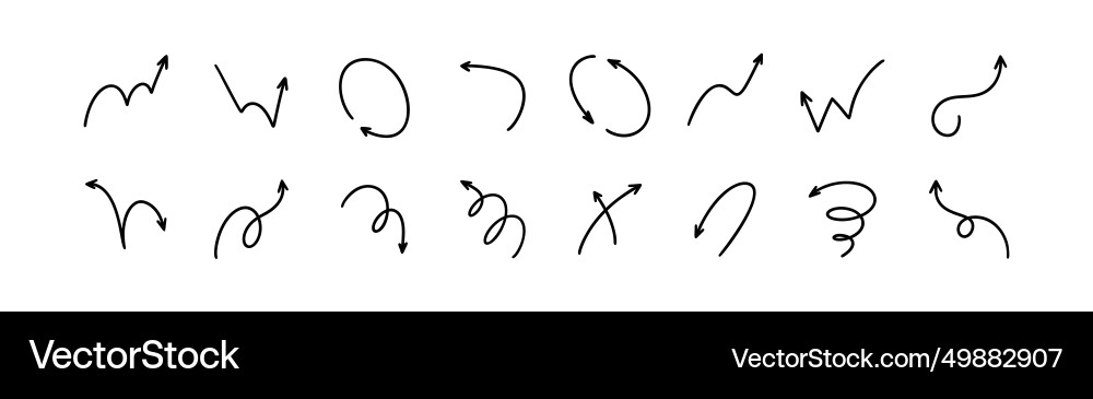 Hand drawn arrow icon set doodle sketch pen Vector Image