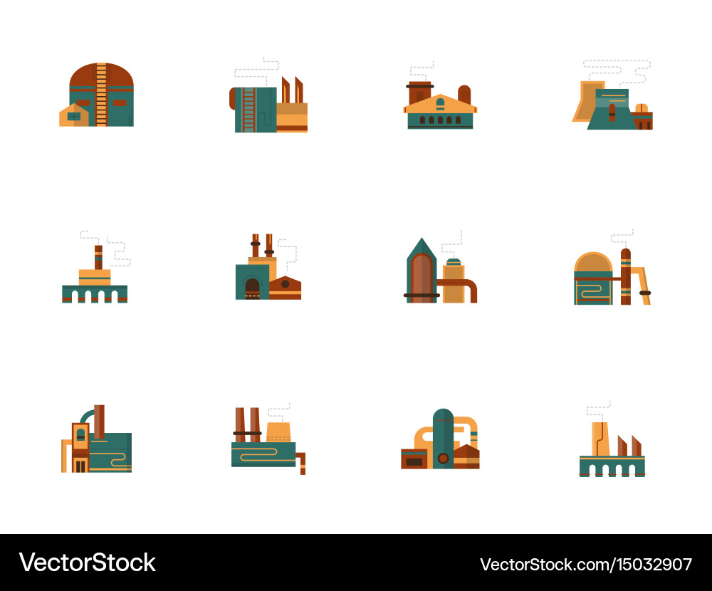 Industrial facility flat color icons set Vector Image