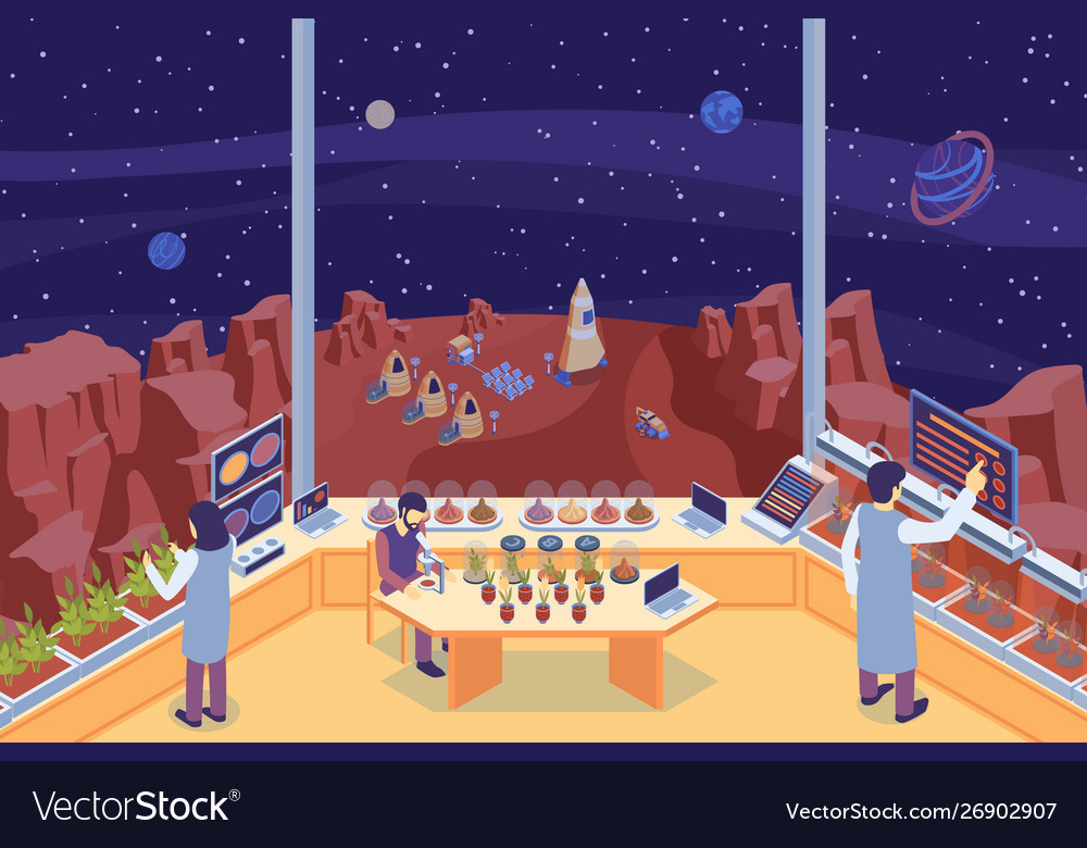 Isometric mars colonization laboratory composition