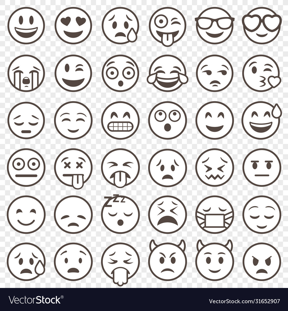 Outlined emoticon big set Royalty Free Vector Image Outlined emoticon big set Royalty Free Vector Image
