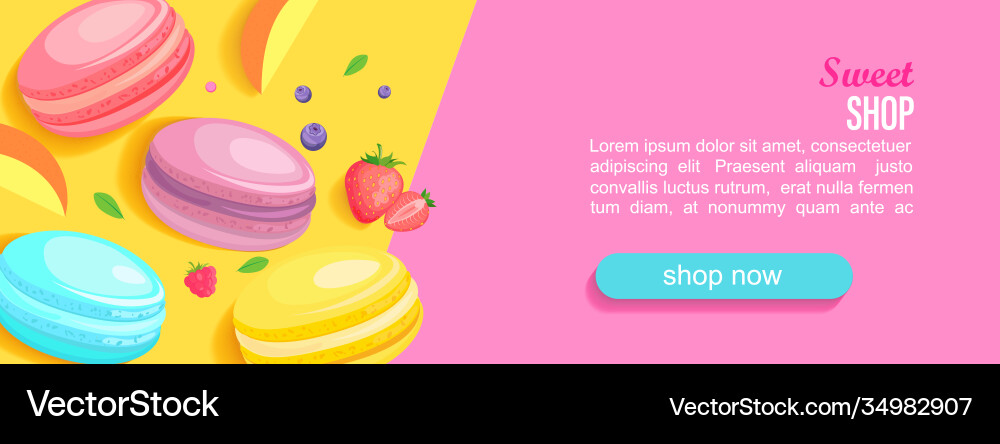 Sweet shop horizontal banner with macaroons Vector Image
