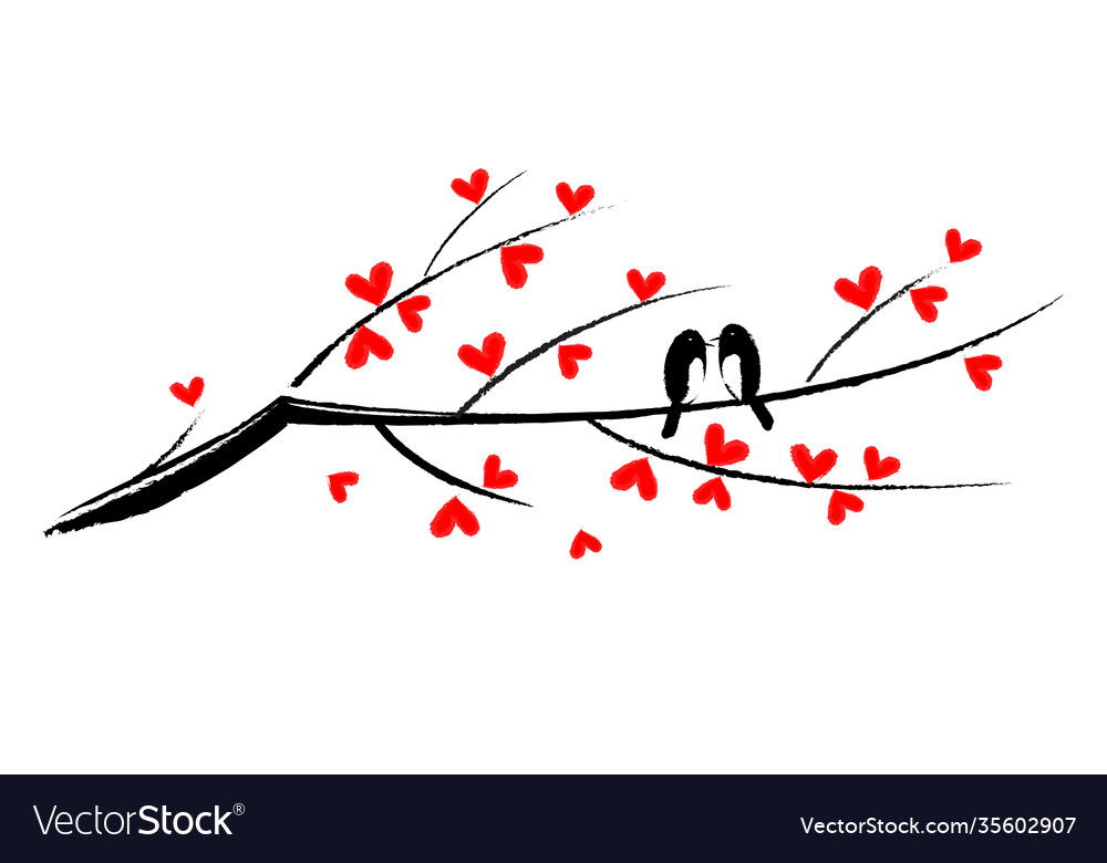 Two birds sitting on a branch Royalty Free Vector Image