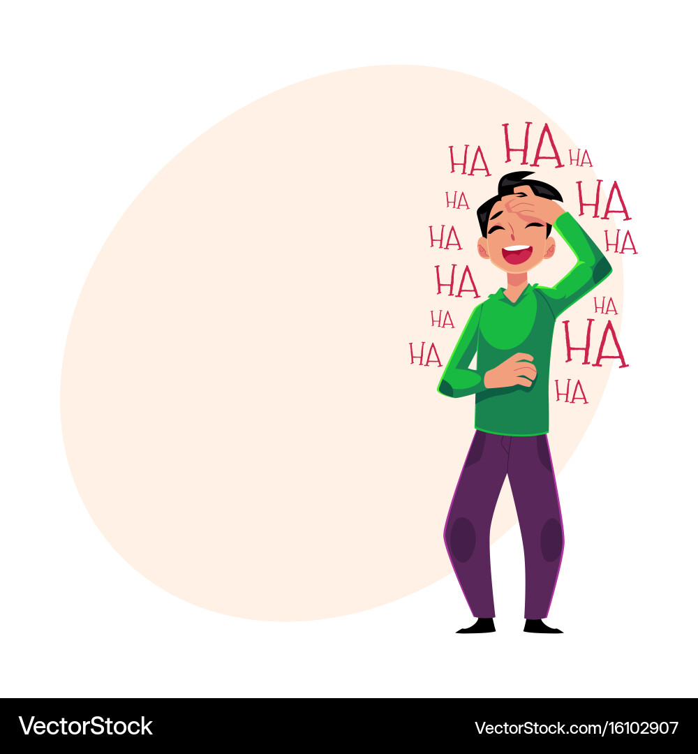 Young man laughing out loud crying from laughter Vector Image
