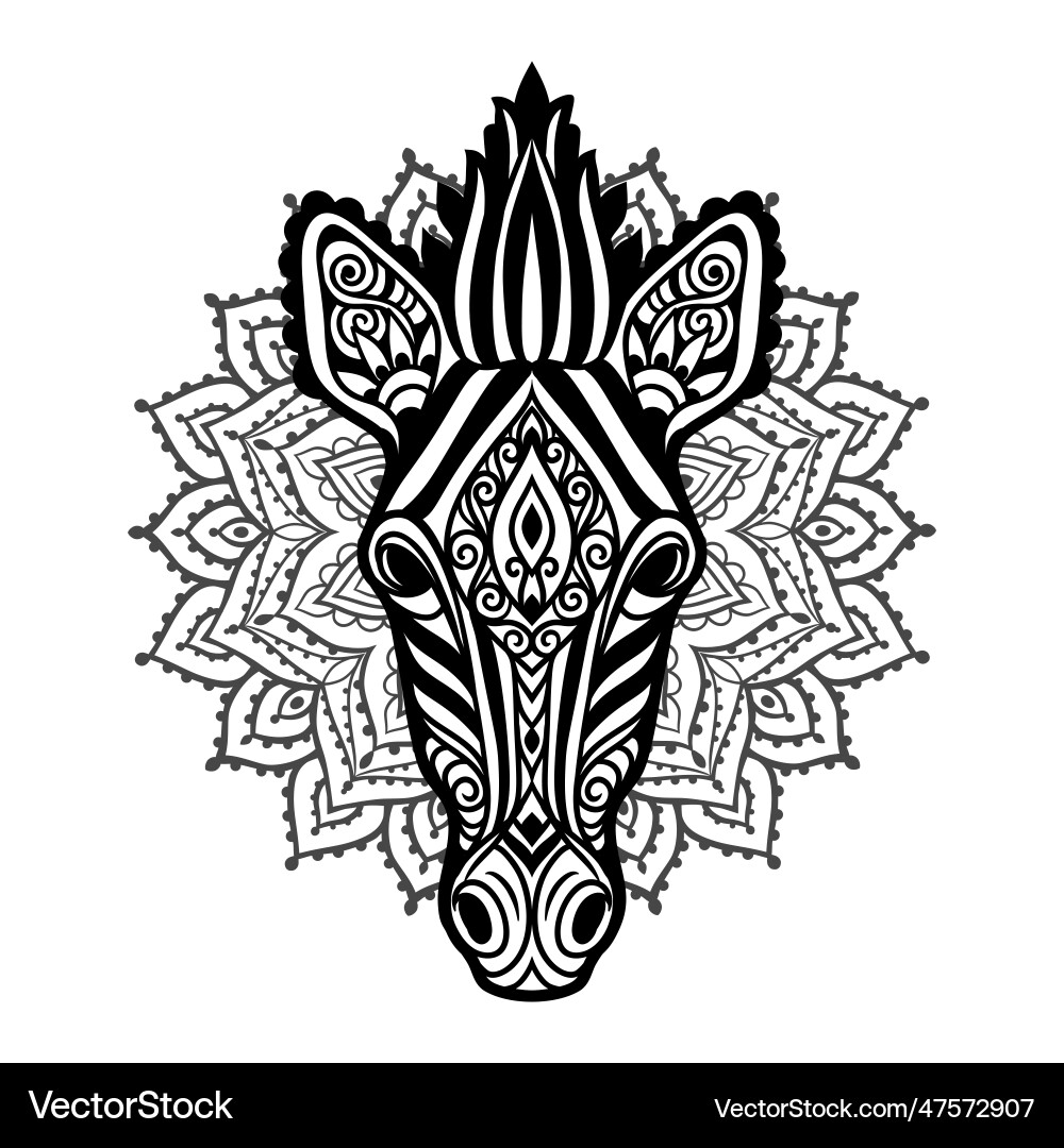 Zebra mandala adult coloring Royalty Free Vector Image