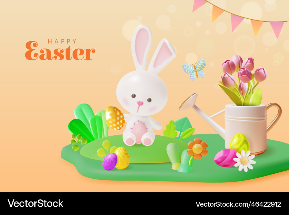 3d happy easter day ads banner concept poster card