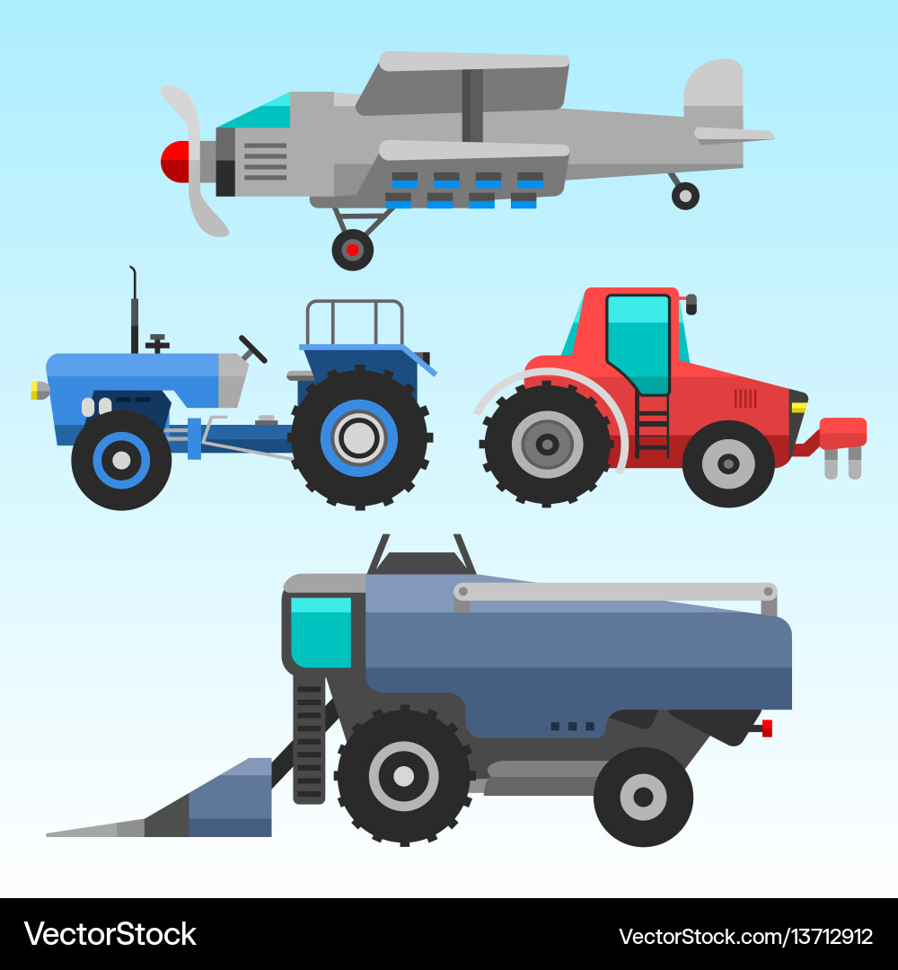 Agricultural vehicles and harvester machine Vector Image