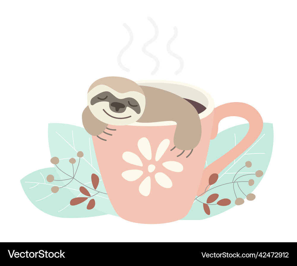 Cute lazy sloth sleeping in coffee cup nap time Vector Image