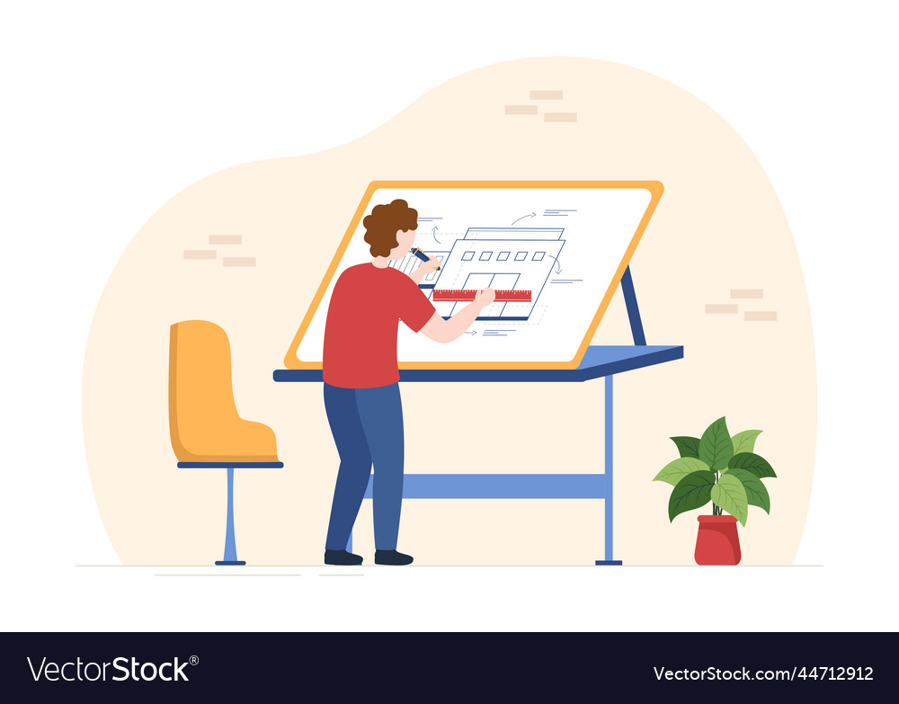 Drafting engineer or architect working on drawing Vector Image