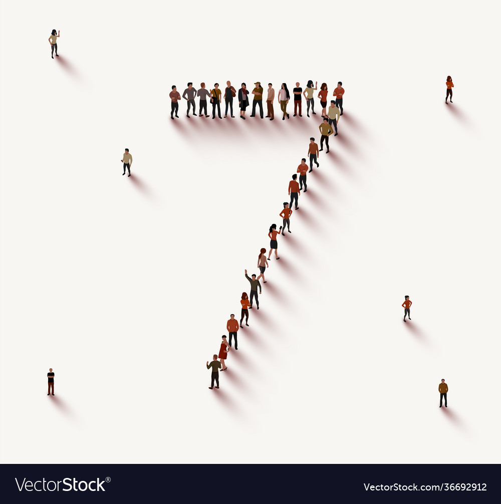 Large group people in number 7 seven form Vector Image