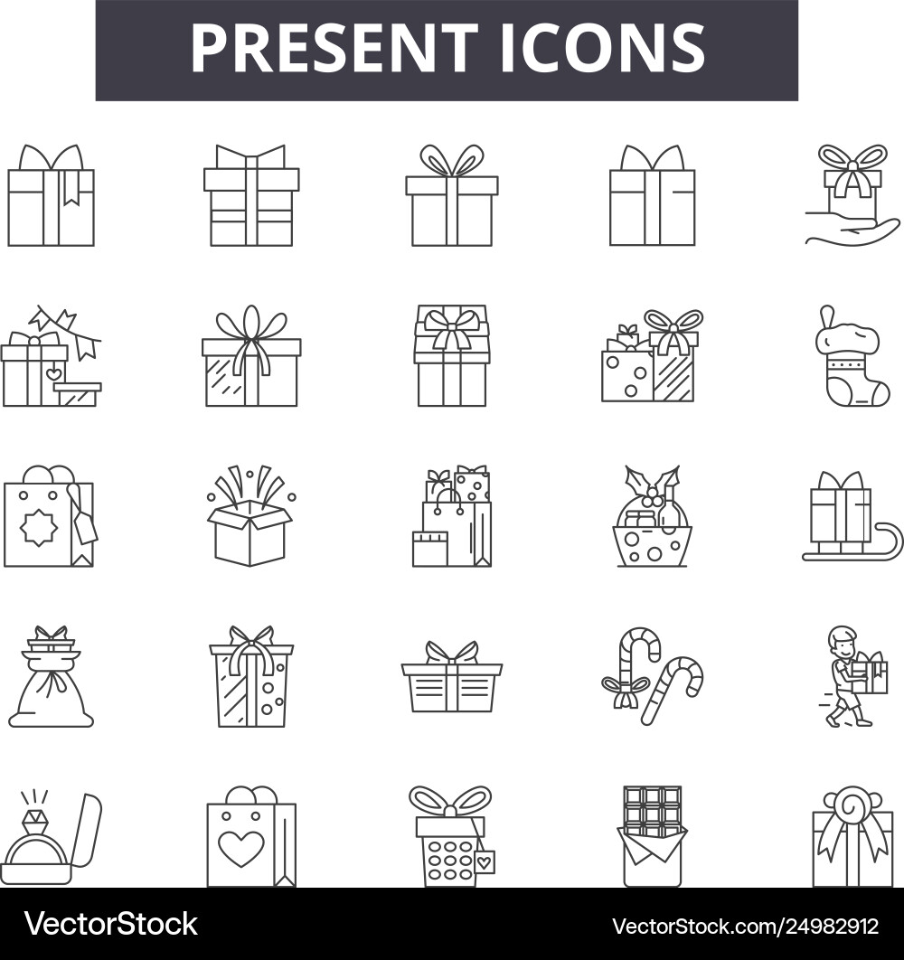 Present line icons signs set outline Royalty Free Vector