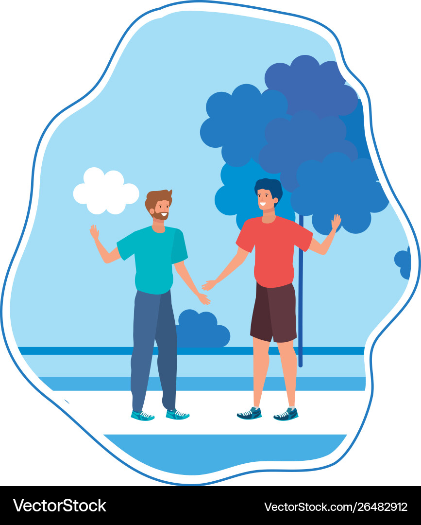 Young men friends in landscape Royalty Free Vector Image