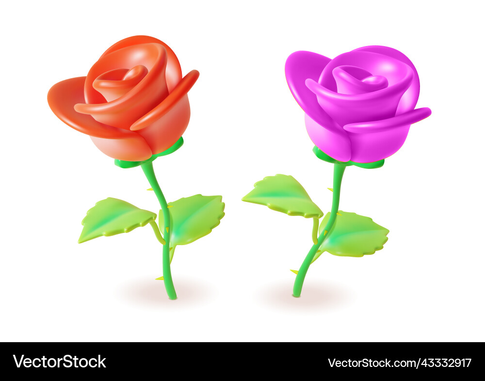 3d different rose flower set plasticine cartoon Vector Image