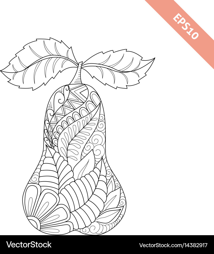 Cartoon ornate pear coloring book Royalty Free Vector Image