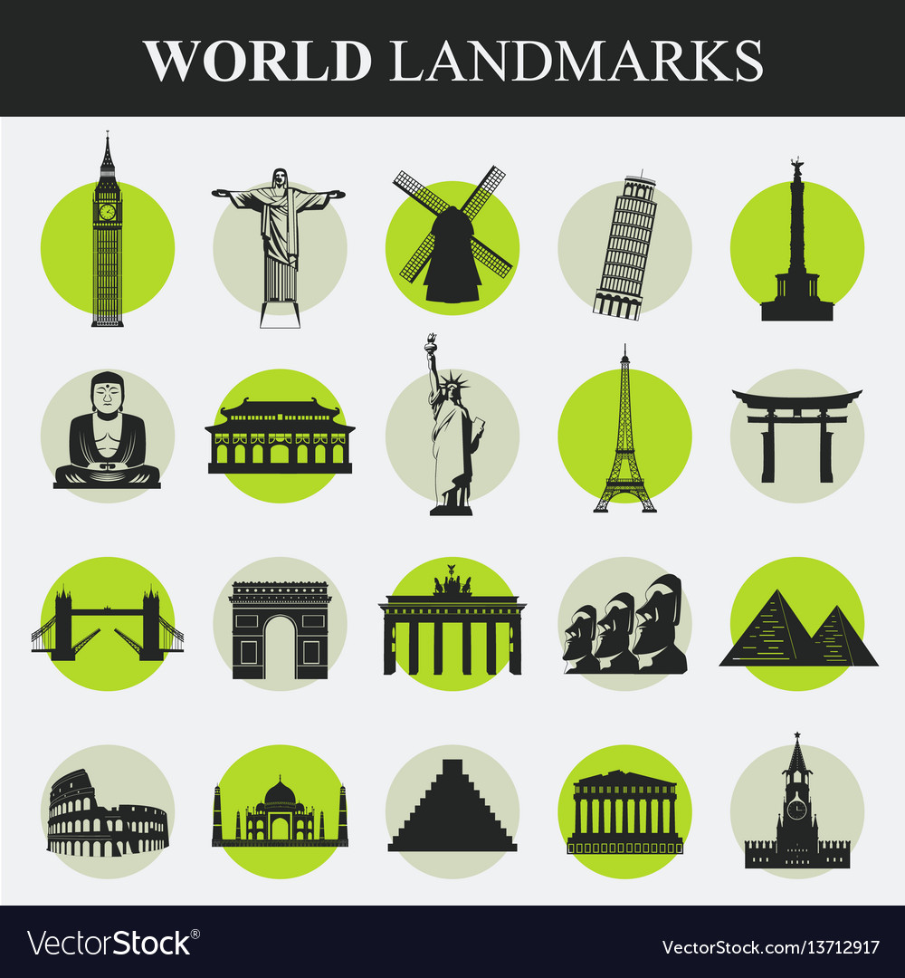 Famous monuments and landmarks icons travel and Vector Image