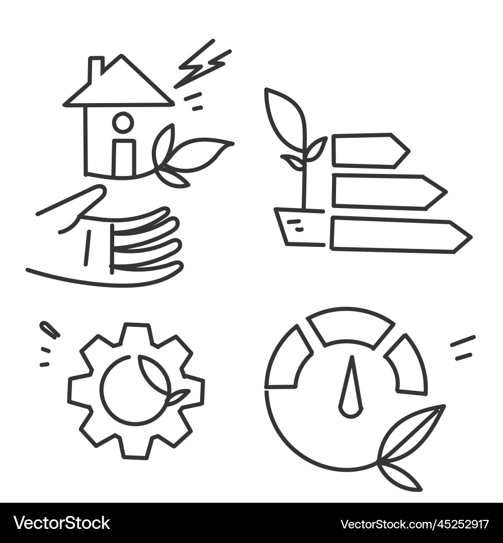 Hand drawn doodle set of energy saving related Vector Image