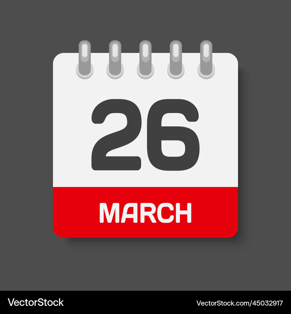 Icon page calendar day - 26 march Royalty Free Vector Image